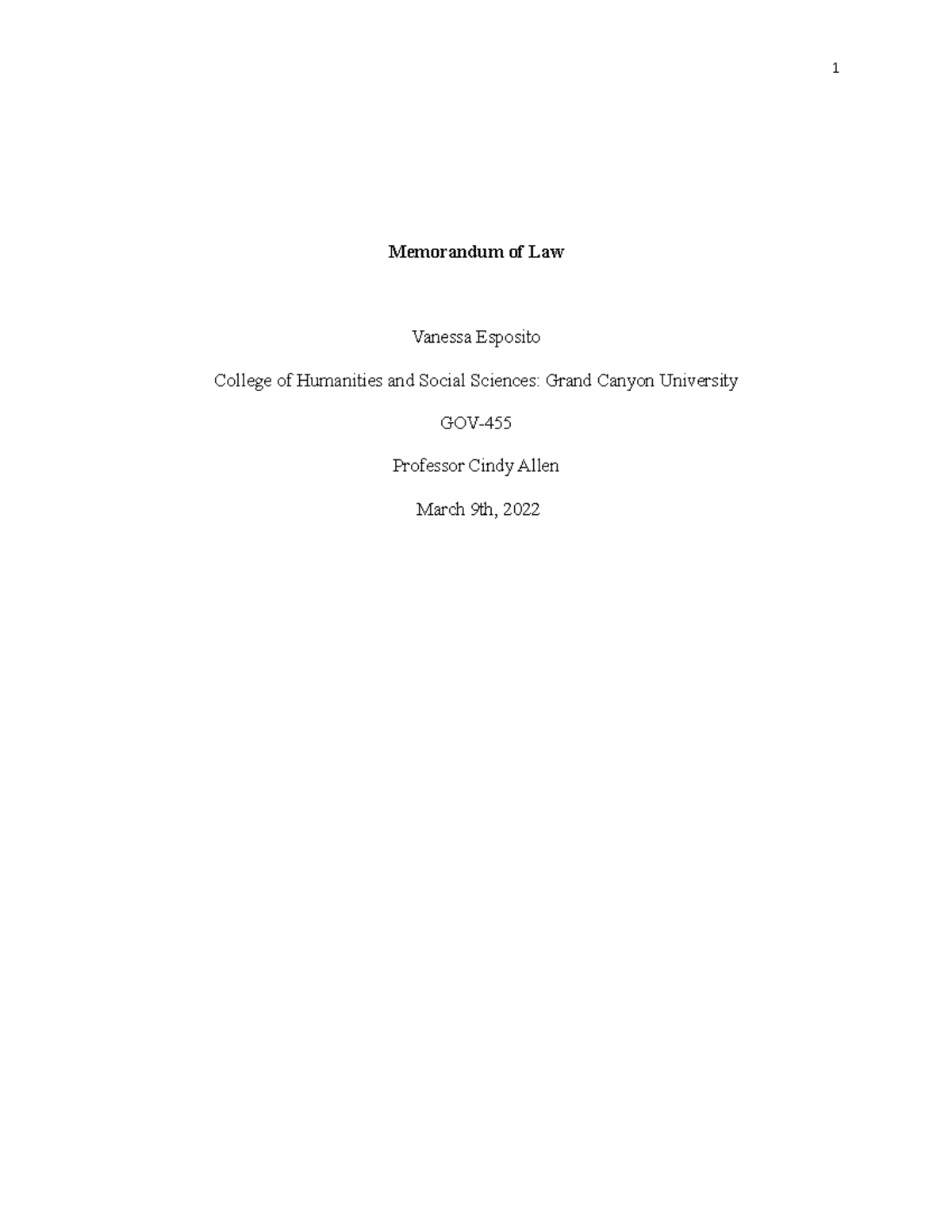 Benchmark Memo of Law (Nguyen) - GOV-455 - GCU - Studocu