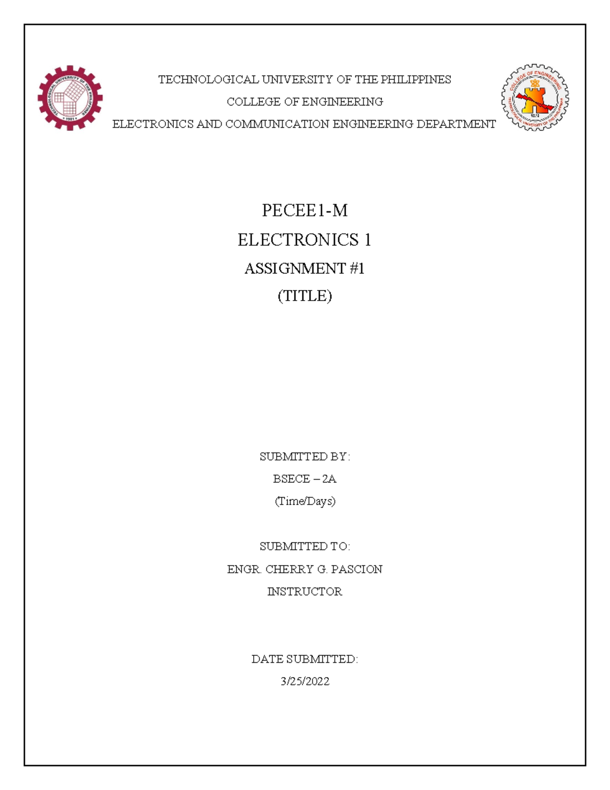 Frontpage - this is sample only - Bachelor of science in Electronics ...