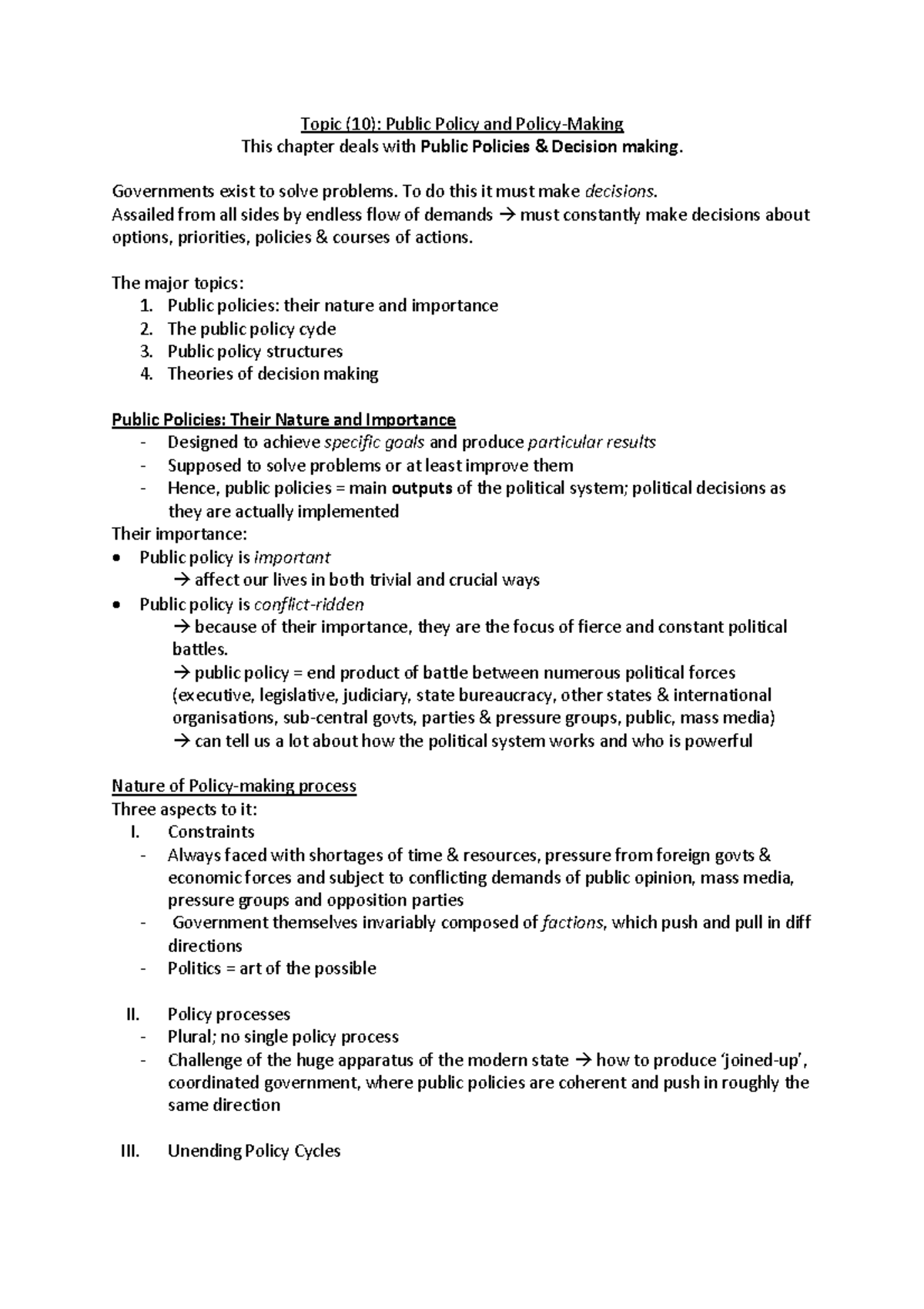 T10 R1 Public Policy - Notes - Topic (10): Public Policy and Policy ...