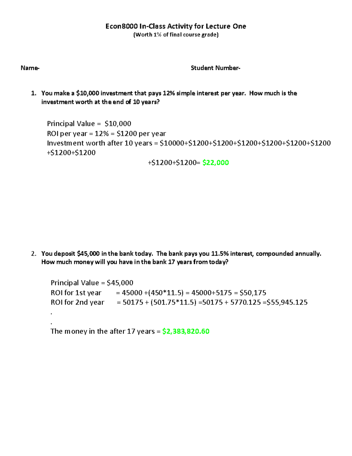 ECON8060 Class Activity - Lecture 1 - Answers - Econ8000 In-Class Activity for Lecture One ...