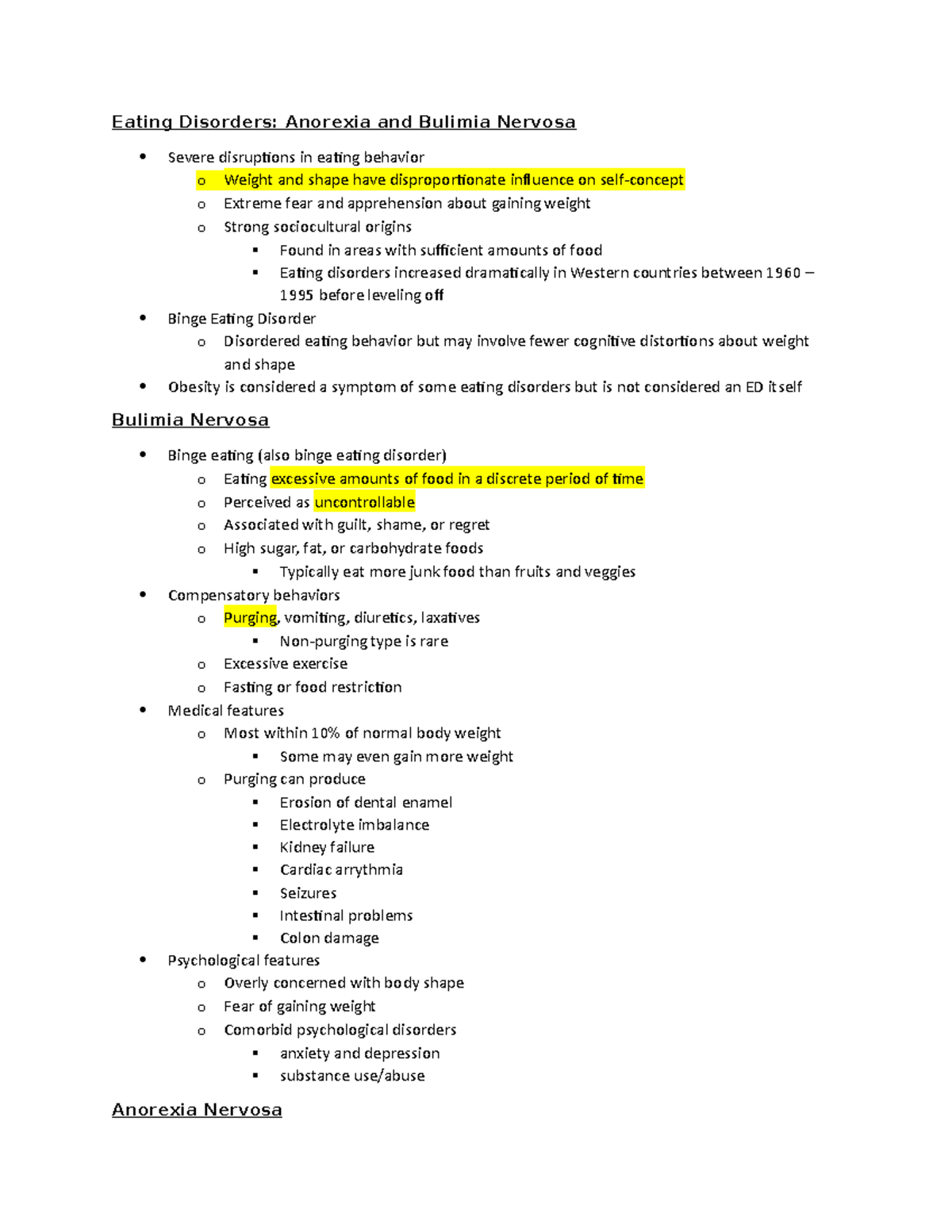 Ch. 8 Eating Disorders - Abnormal Psychology with Prather. Combo of my ...