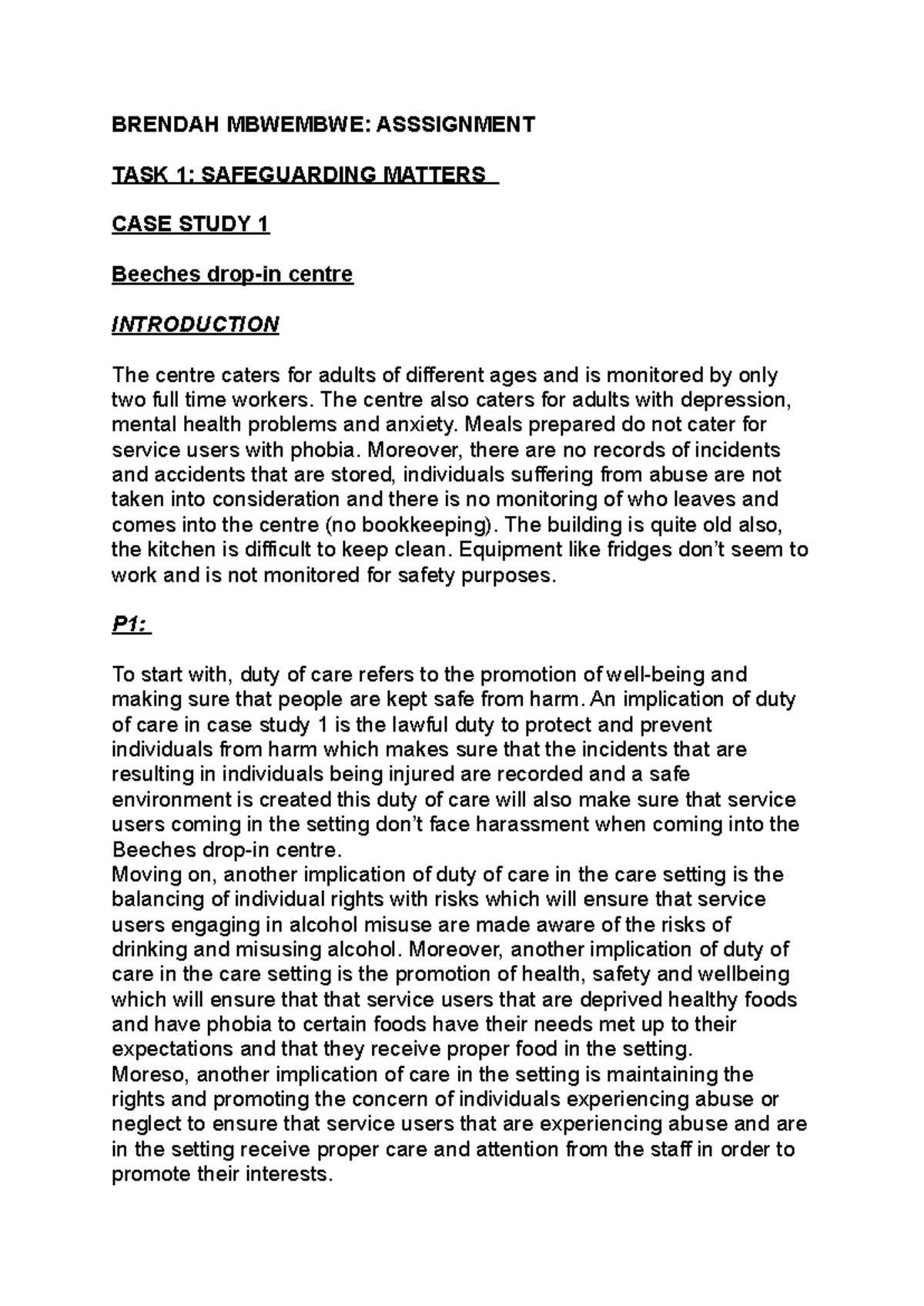 Assignment Safeguarding Matters - BRENDAH MBWEMBWE: ASSSIGNMENT TASK 1 ...