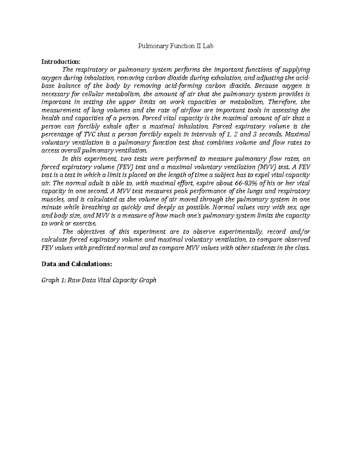 Bio E210Lab13 - Pulmonary Function II Lab Introduction: The respiratory ...