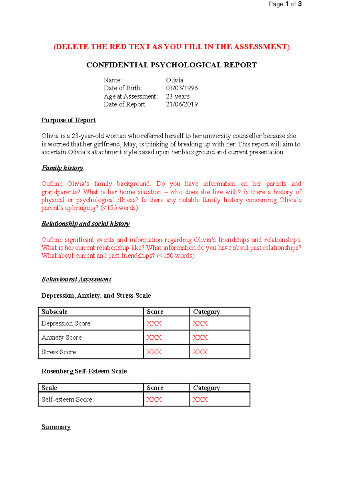 PSY2071 Developmental Report Template 2021 - Page 1 of 3 (DELETE THE ...