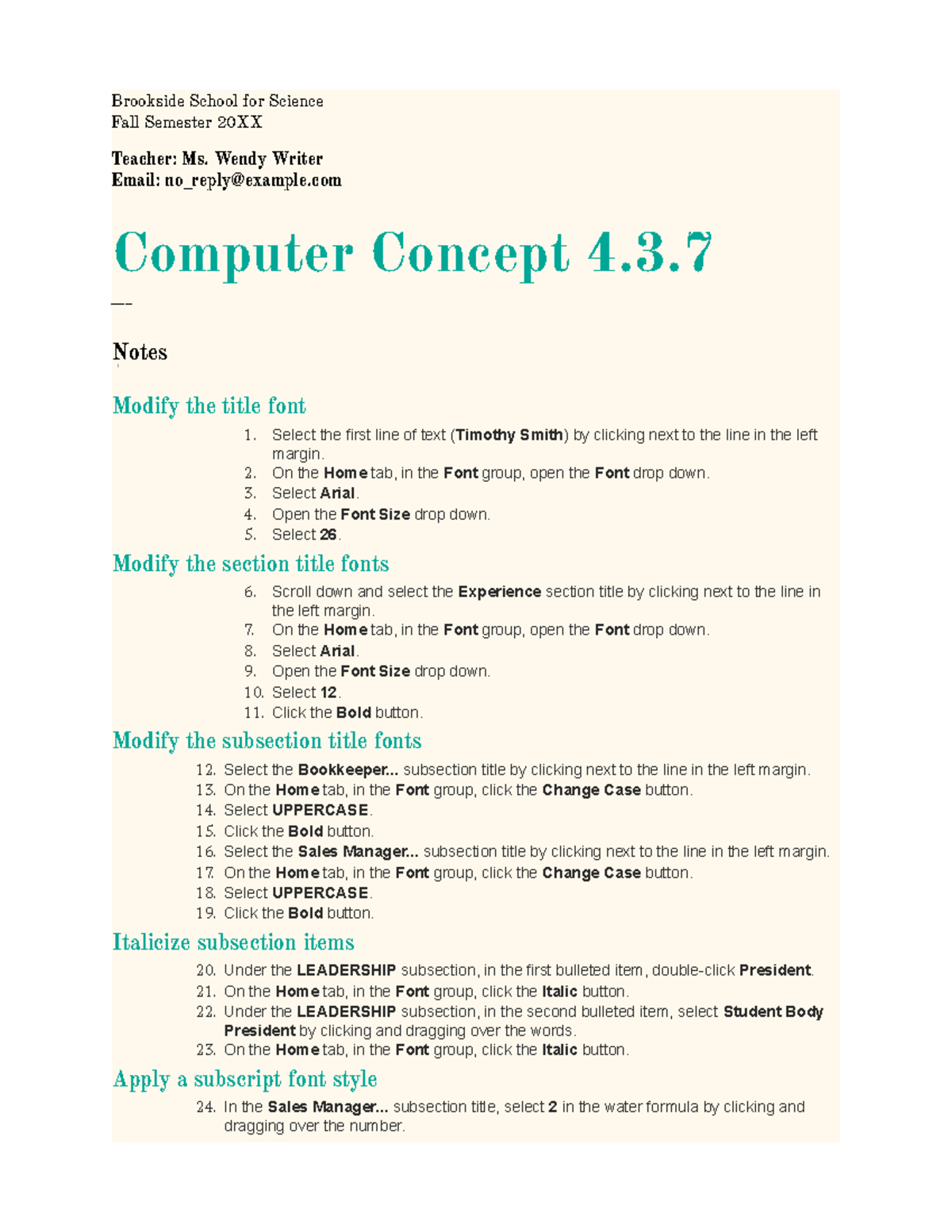 Computer Concept 4.3.7 - Brookside School for Science Fall Semester ...