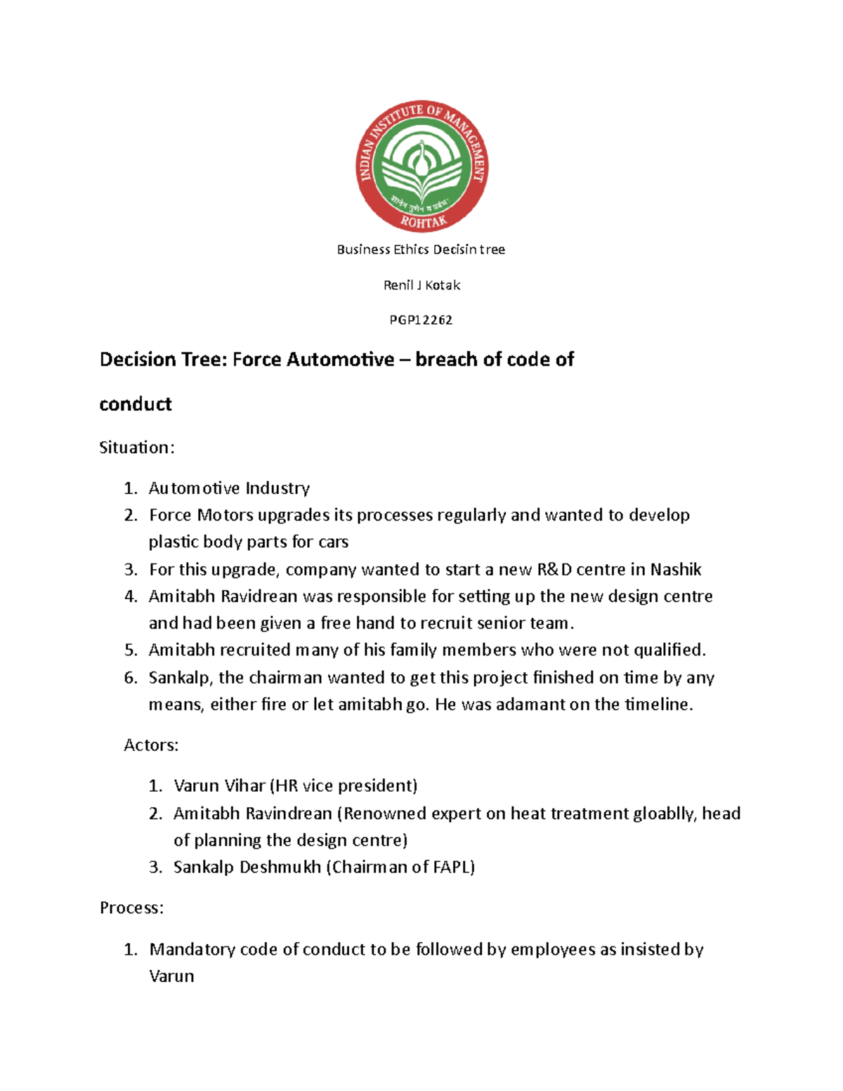 BE Force Automotive-Breach of code of conduct Renil Kotak - Business ...