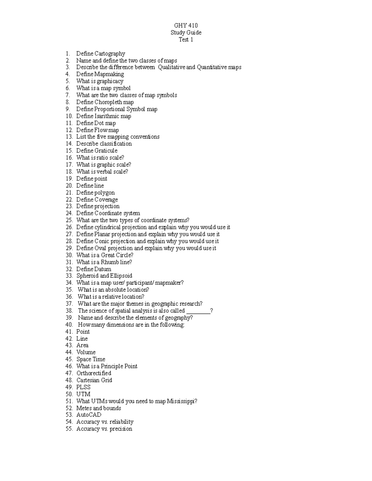 Adv Cart Study Guide Midterm-2 - GHY 410 Study Guide Test 1 1. 2. 3. 4 ...