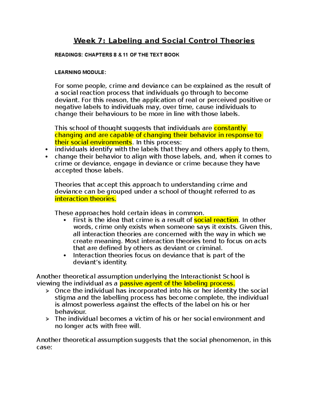 Labeling and Social Control Theories Notes - Week 7: Labeling and ...