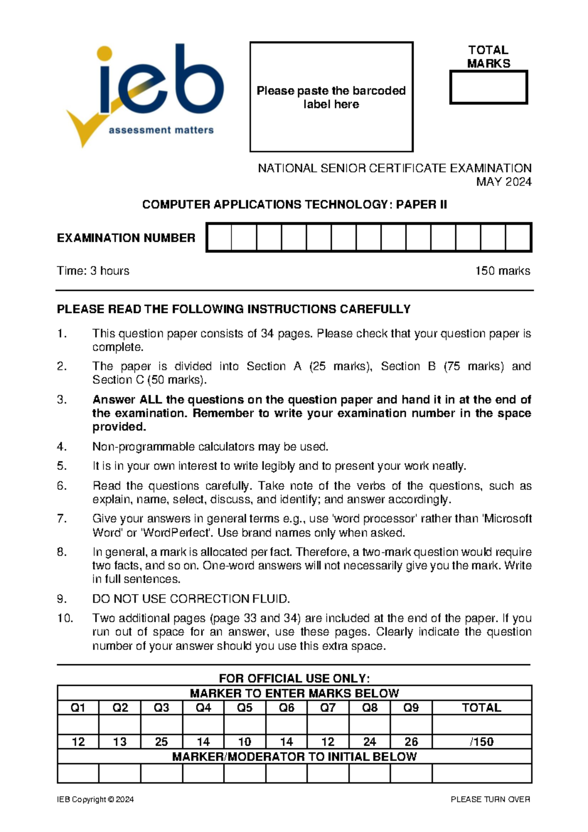 CAT P2 May 2024 - EXAM PAPER - IEB Copyright © 202 4 PLEASE TURN OVER ...