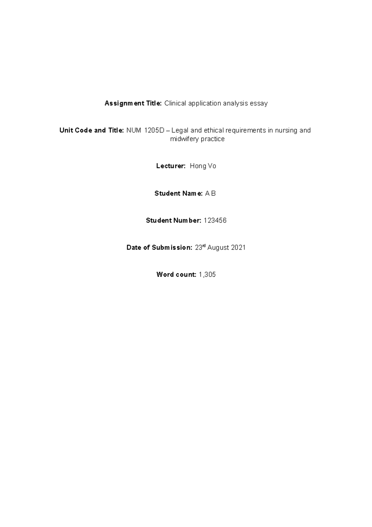 Clinical Analysis example (3) - Assignment Title: Clinical application ...