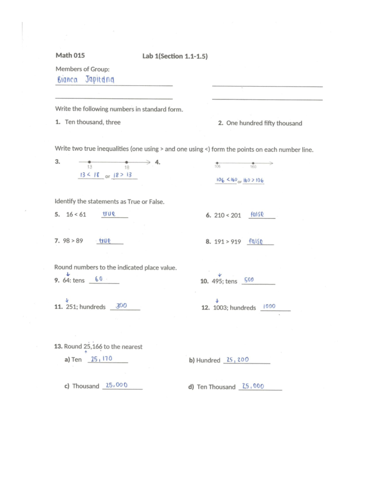 Bianca Japitana Lab 1 - lab 1 - Math 015 Lab 1(Section Members of Group ...