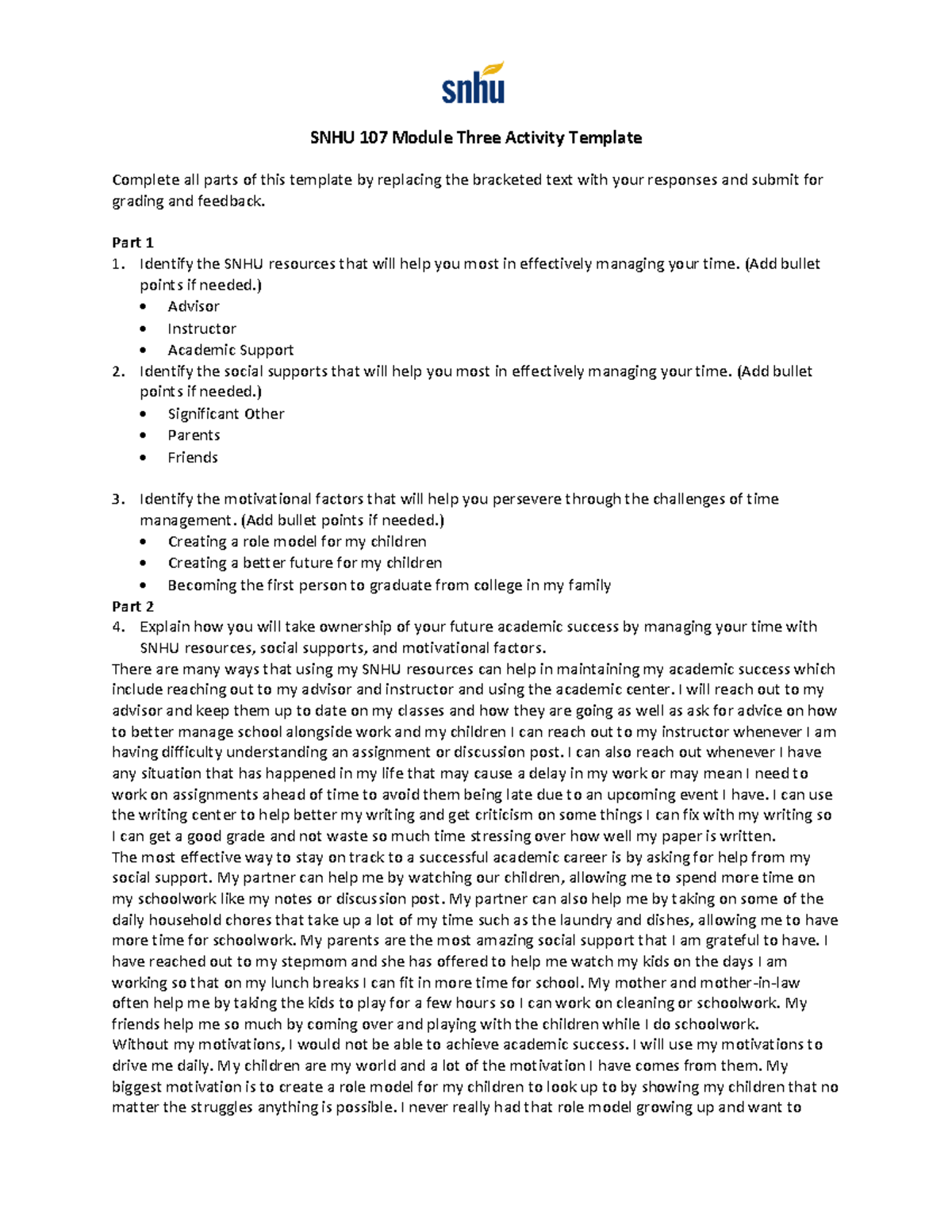 SNHU 107 Module Three Activity - SNHU-107-J7439 - SNHU - Studocu