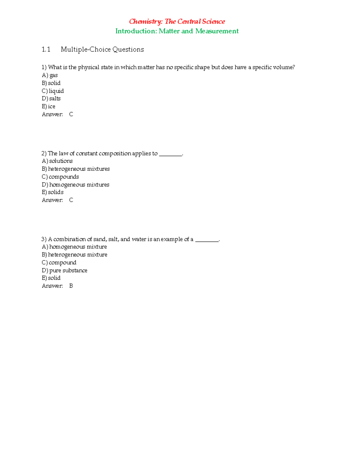 Chemistry The Central Science Matter and Measurement - Chemistry: The ...