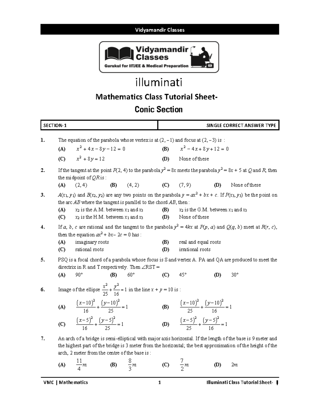 Toaz - Medical sciences cow - VMC | Mathematics 1 Illuminati Class ...