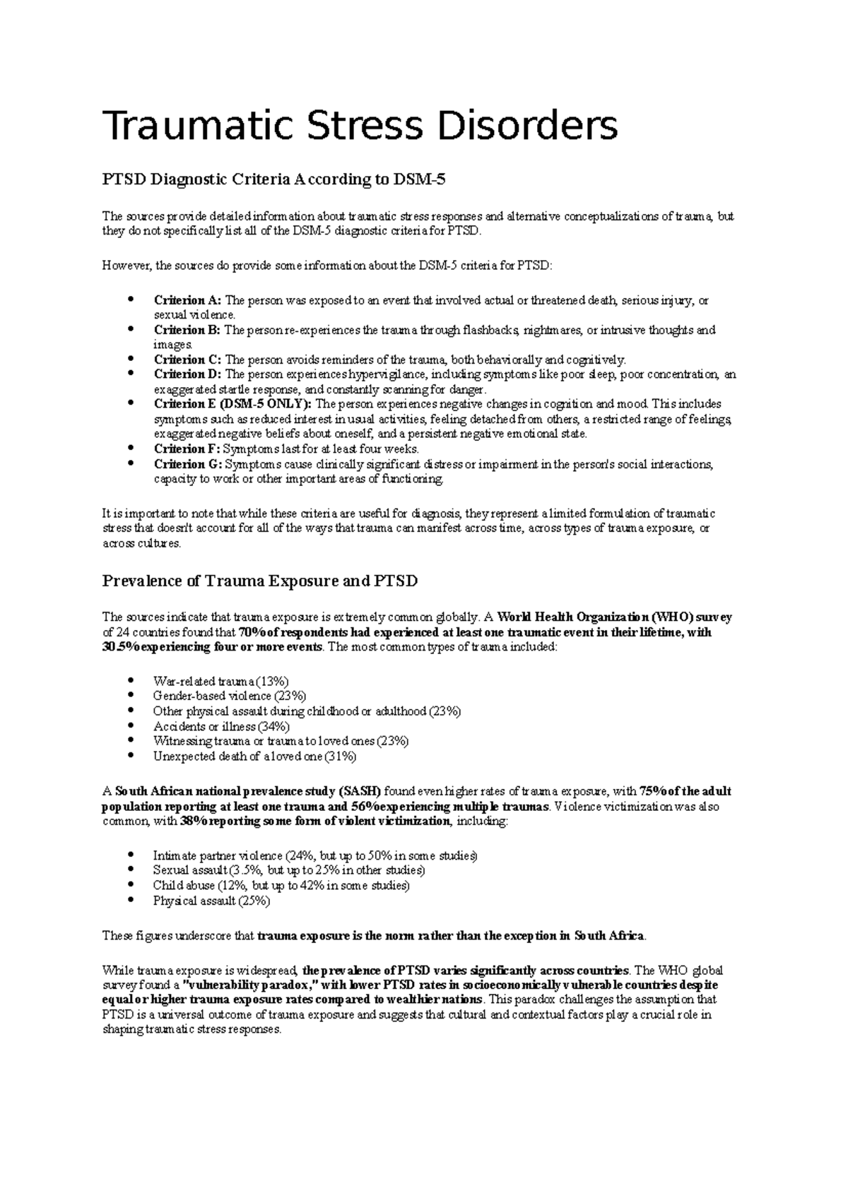 Trauma study notes - I want to have possible questions for essay-type ...