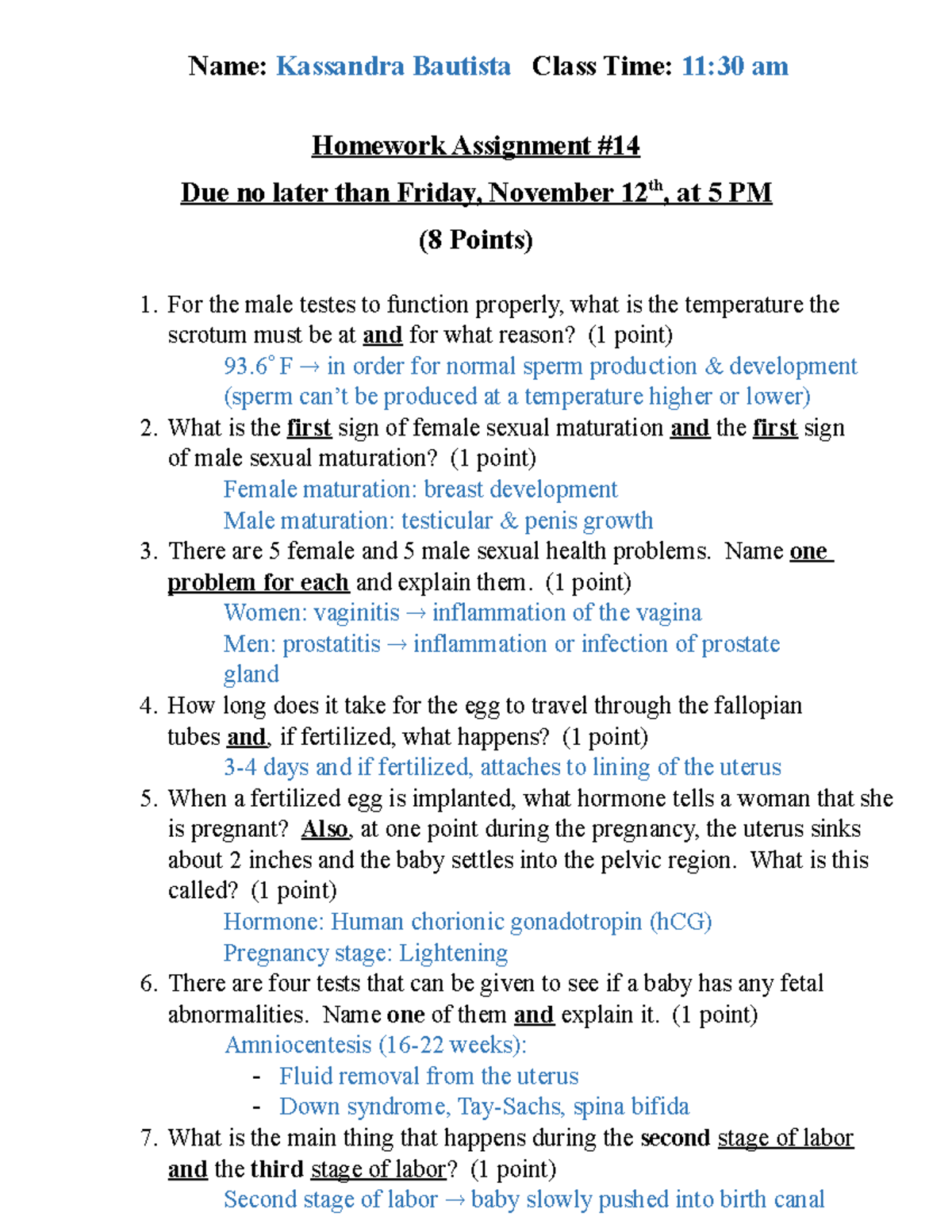 Homework Assignment #14 - Pregnancy & Childbirth - Name: Kassandra ...