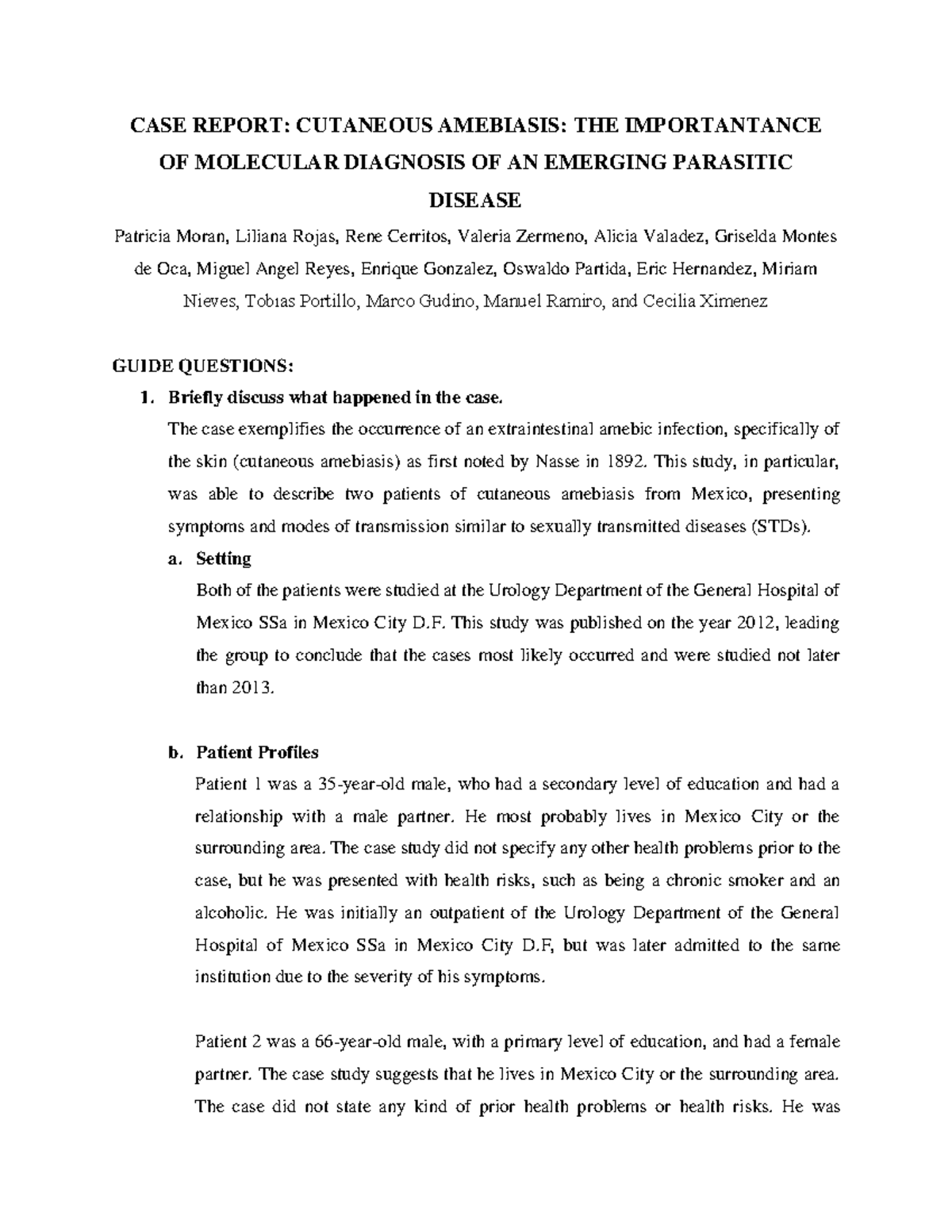 CASE Report - Parasite Serology - CASE REPORT: CUTANEOUS AMEBIASIS: THE ...