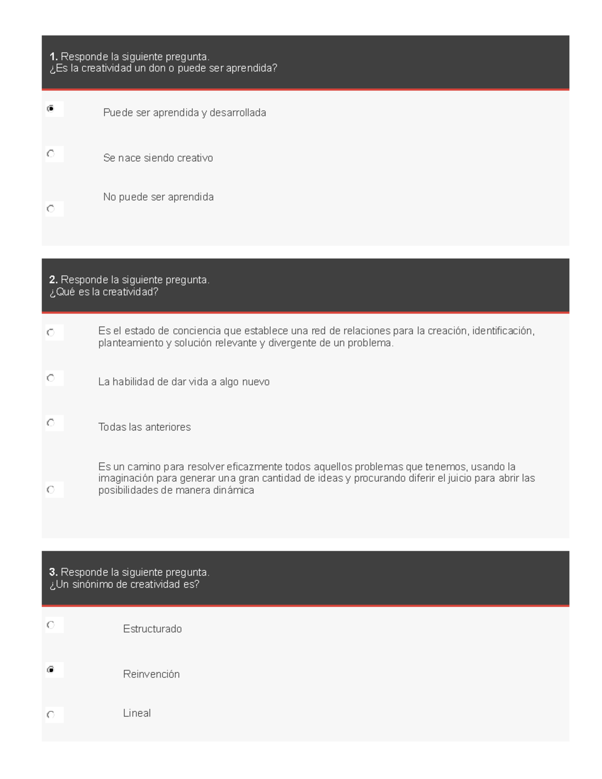 Examen u1 creatividad - Ejercicios de la Hoja de Problemas para resolver PDF - 1. Responde la ...