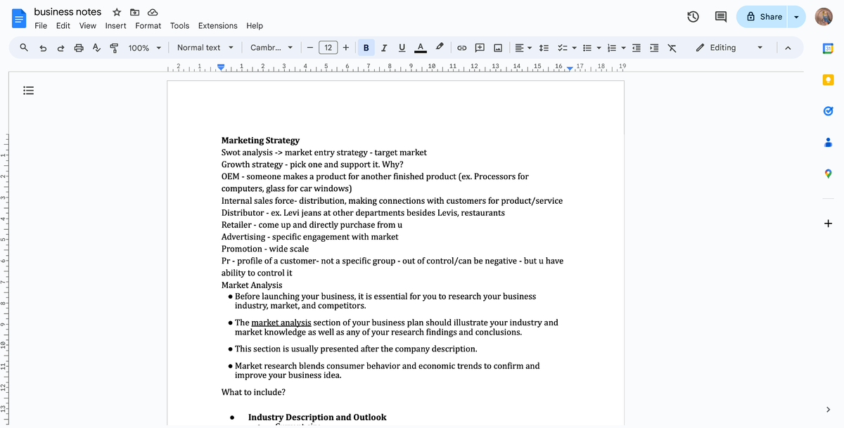 Business notes - Google Docs - MKT 351 - business notes File Edit View ...