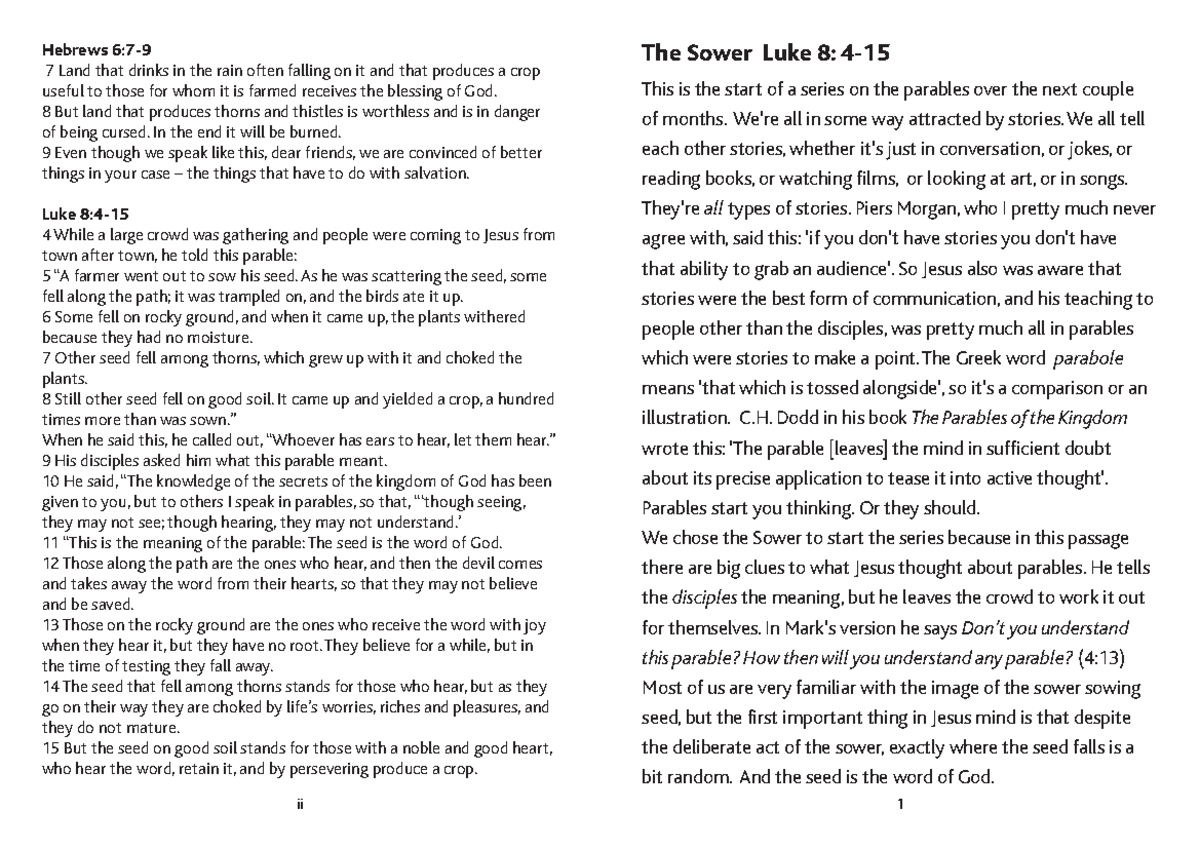 Sower luke 84-15 19 - This is the start of a series on the parables ...