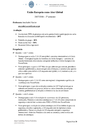 Resumos UEAG - Professor: Pascoal Pereira - União Europeia Como Ator ...