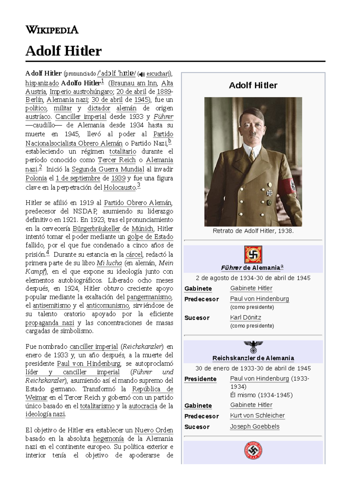 Adolf Hitler - apuntes - Adolf Hitler Retrato de Adolf Hitler, 1938 ...