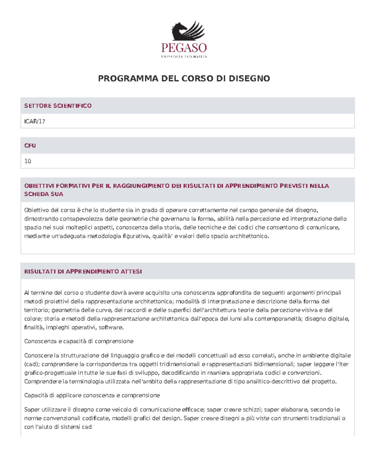 Disegno - elaborato 1 - PROGRAMMA DEL CORSO DI DISEGNO SETTORE ...