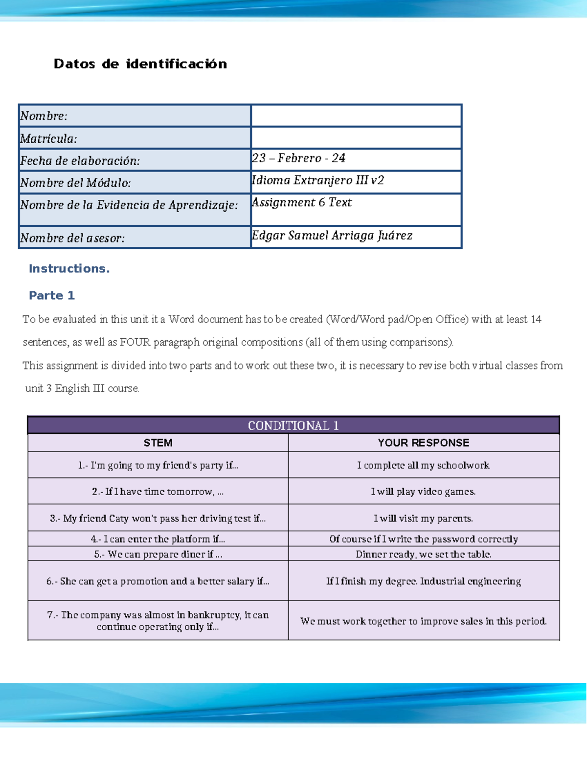 Norberto Medina Leonardo Israel Assignment 6 Text - Datos de ...