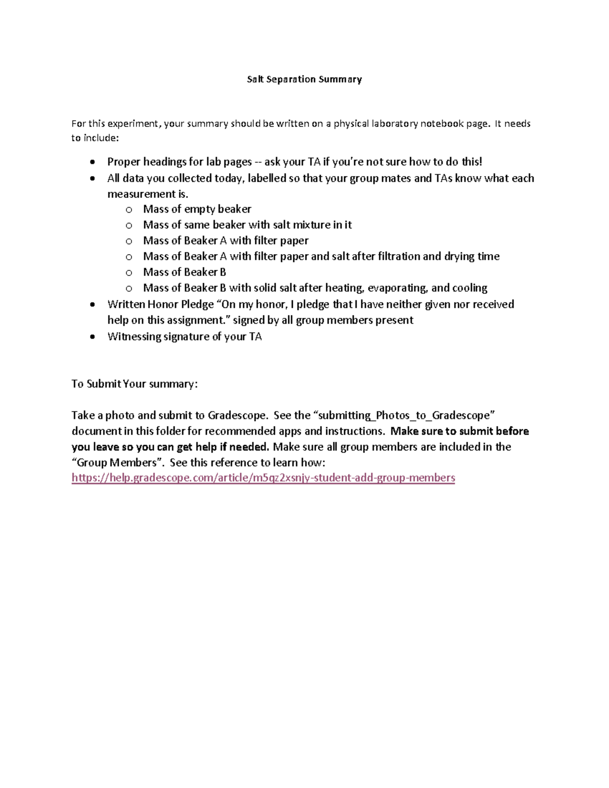5 Salt Separation Summary - Salt Separation Summary For this experiment ...