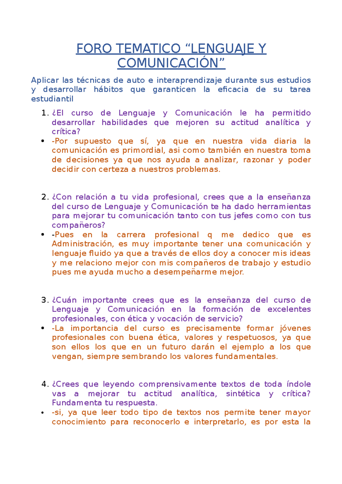 FORO Tematico- Comunicacion - FORO TEMATICO “LENGUAJE Y COMUNICACIÓN ...