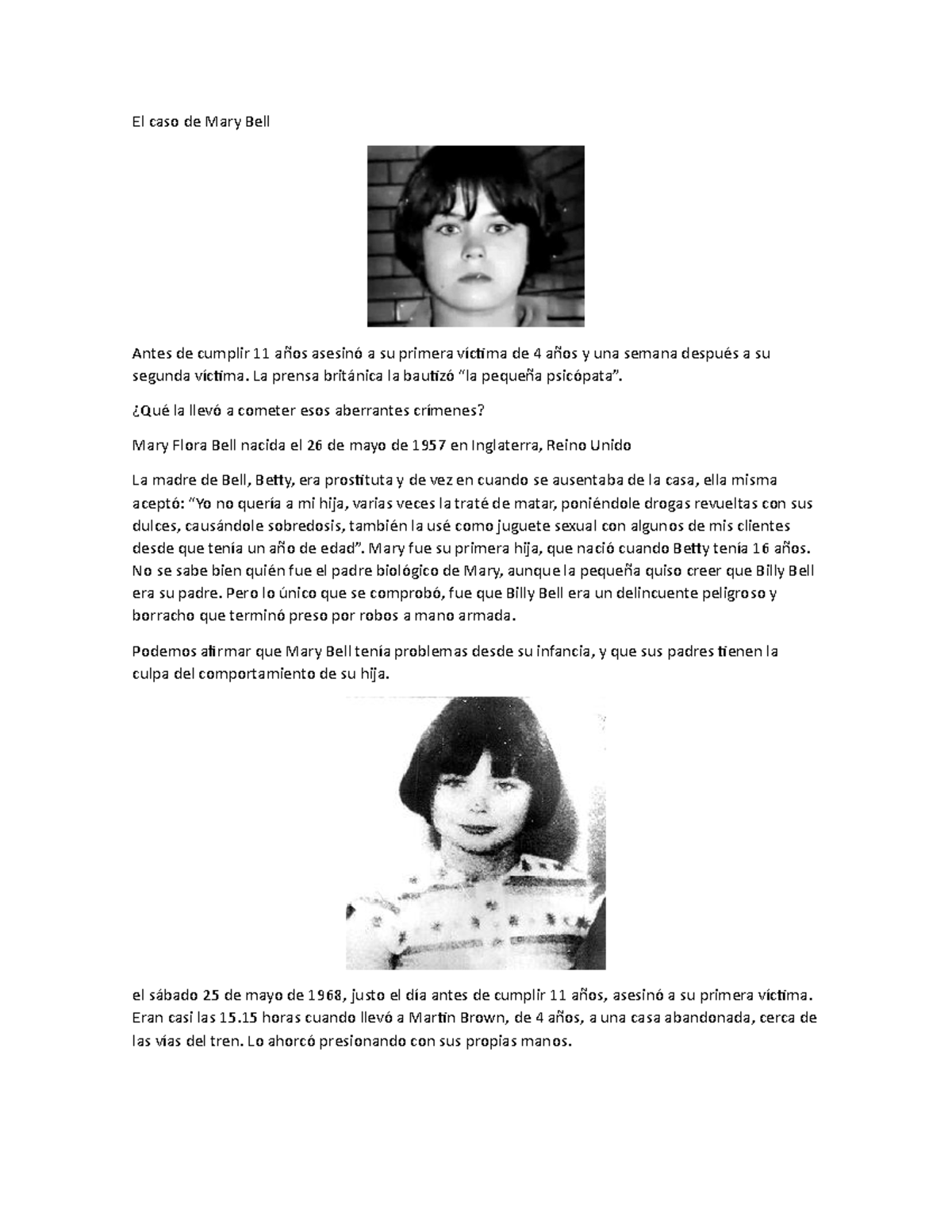 Caso Mary Bell - Notas de lectura - El caso de Mary Bell Antes de ...