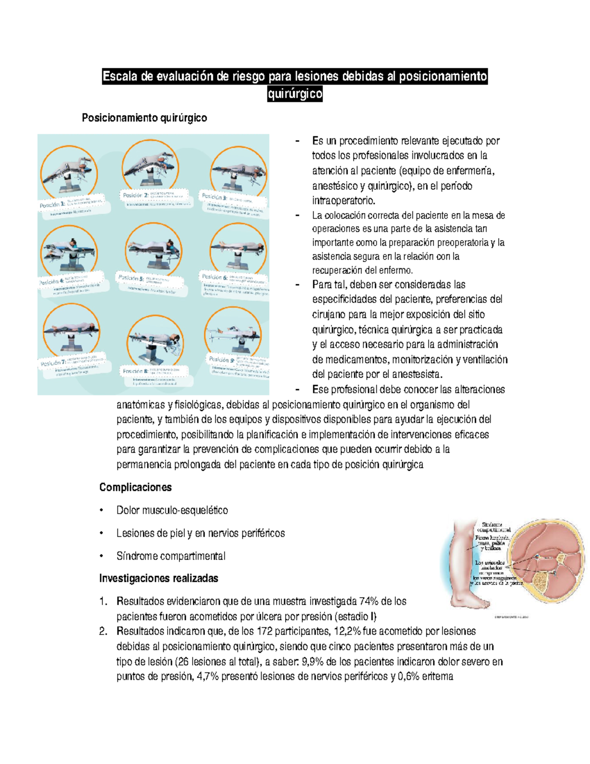 Escala de evaluación de riesgo para lesiones debidas al posicionamiento ...