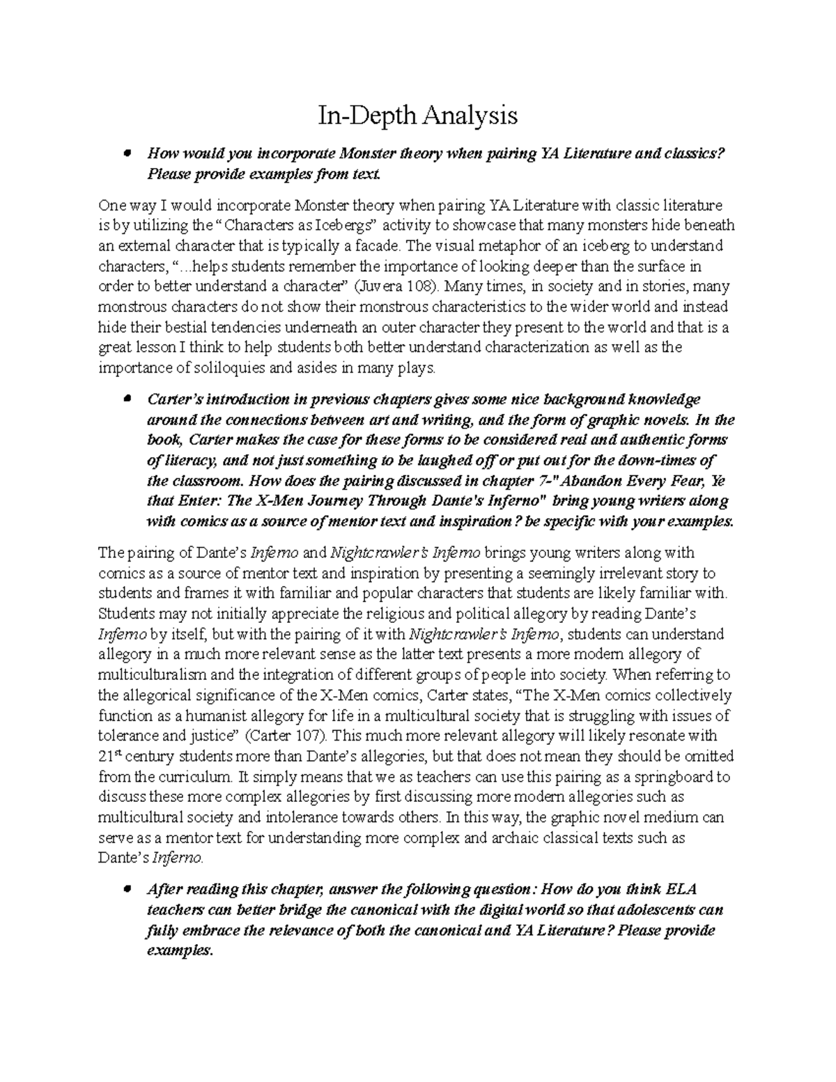 In-Depth Analysis LAE4466 - In-Depth Analysis How would you incorporate ...