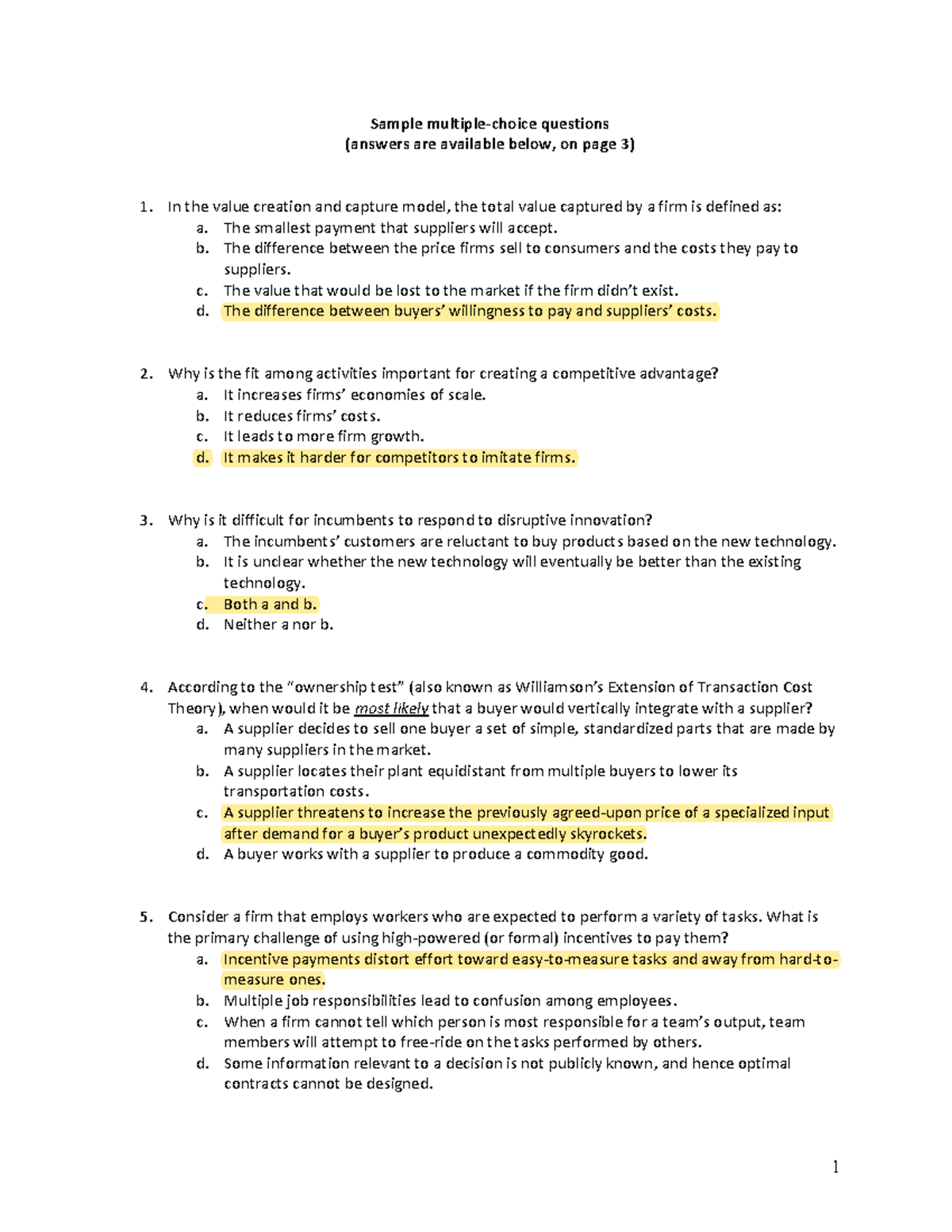 Sample short-answer questions for RSM392 Dec 4 - Sample multiple-choice ...