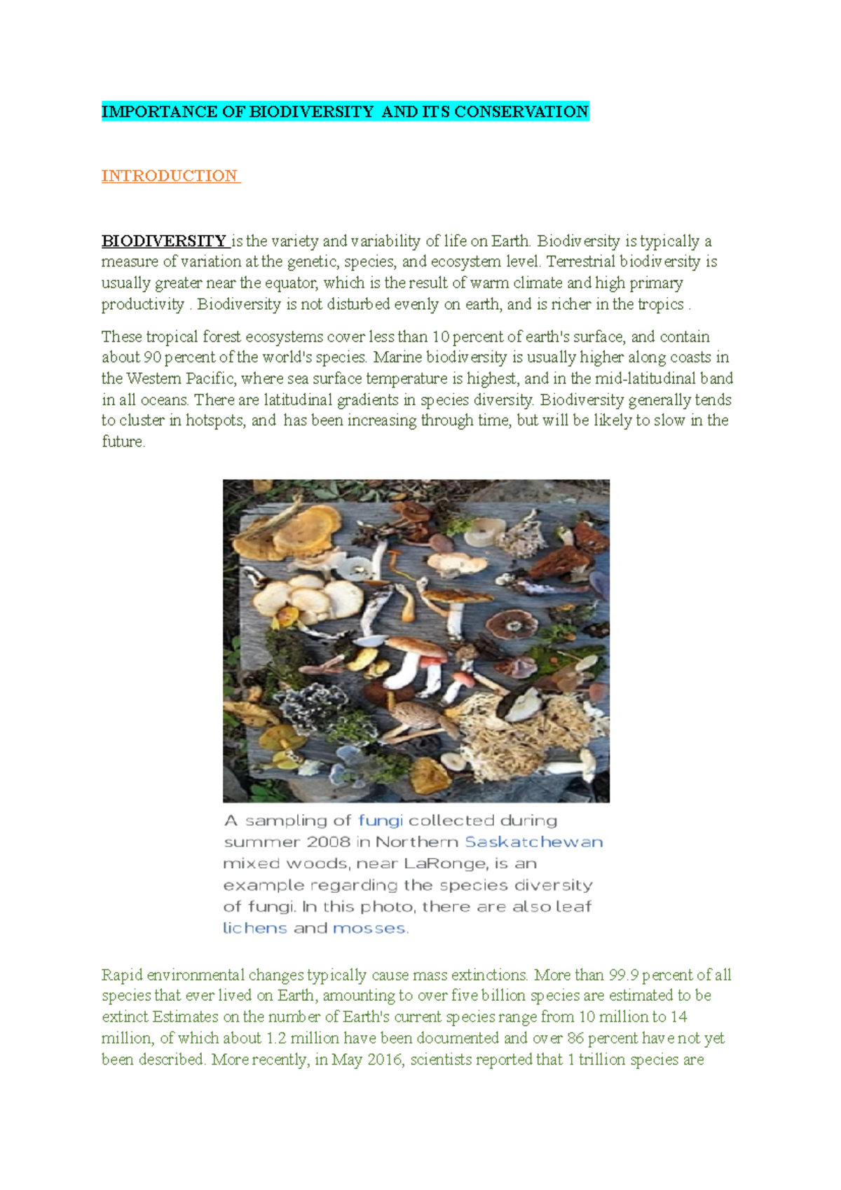 Importance OF Biodiversity AND ITS Conservation - IMPORTANCE OF ...