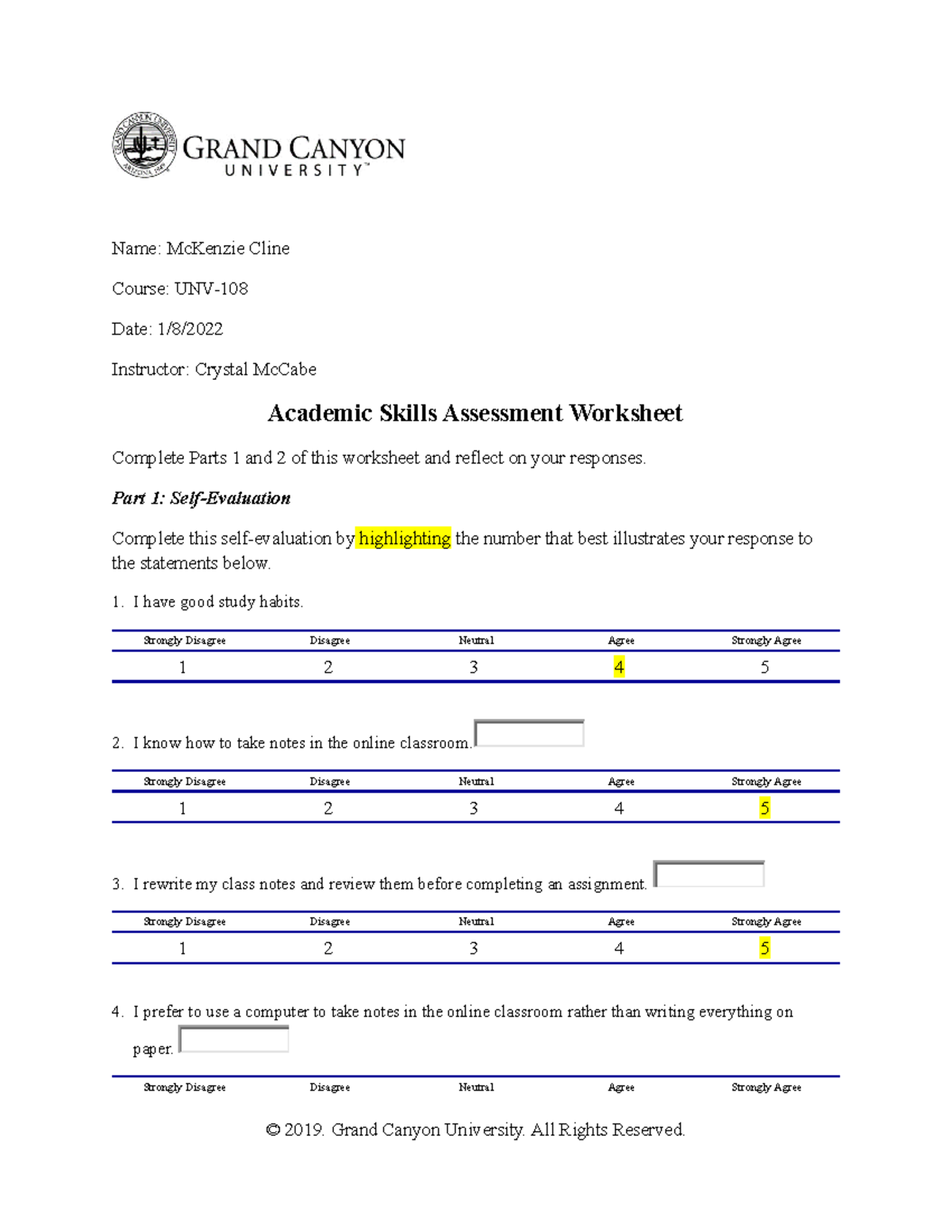 Academic Skills Assessment Worksheet - Studocu