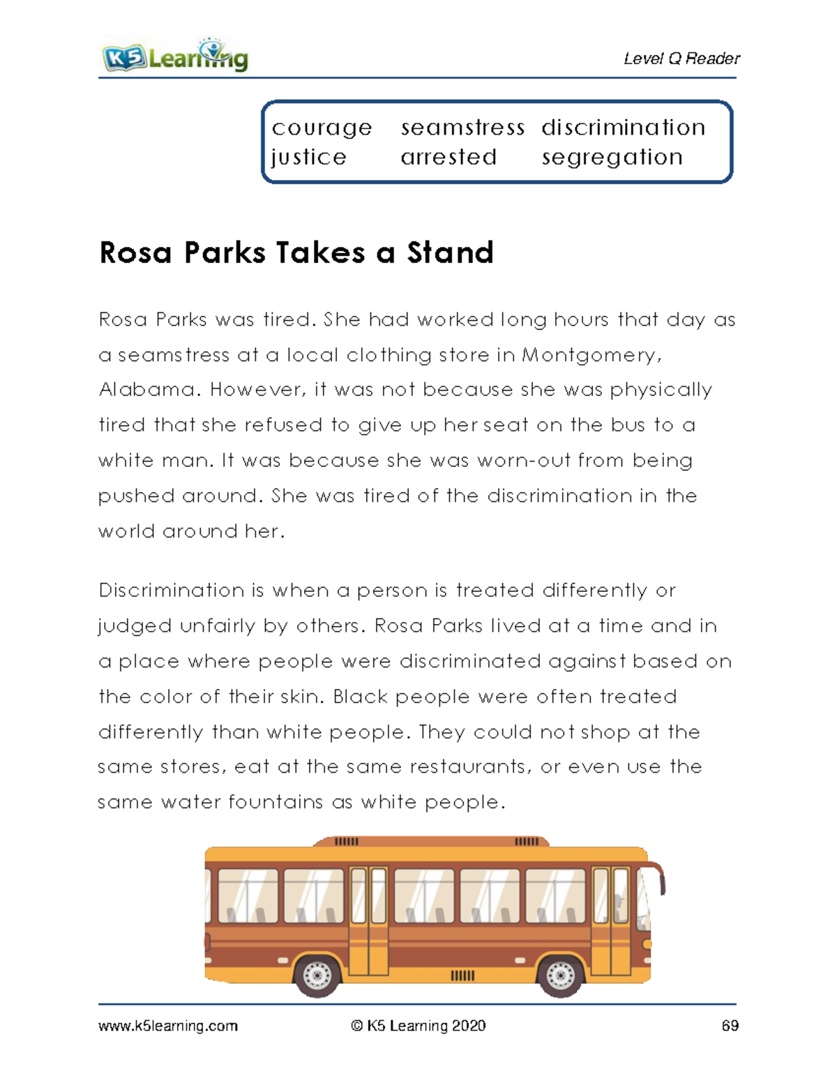 Level q childrens story - Rosa Parks Takes a Stand Rosa Parks was tired ...