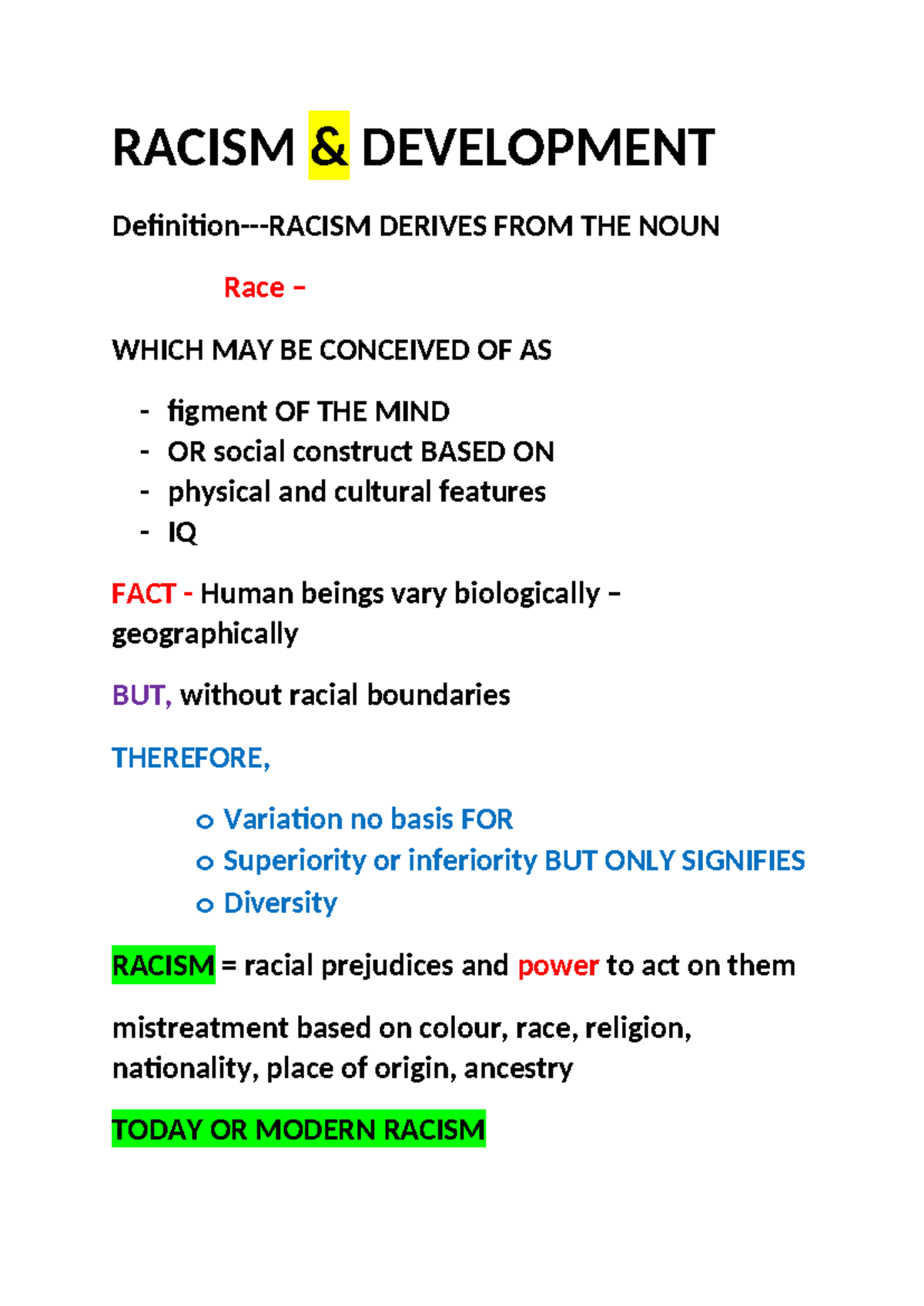 Racism AND Development 2024 - RACISM & DEVELOPMENT Definition-RACISM ...