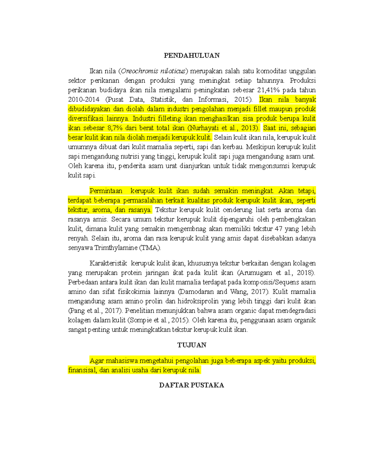 TM 7 Pendahuluan - tugas kuliah - PENDAHULUAN Ikan nila (Oreochromis ...