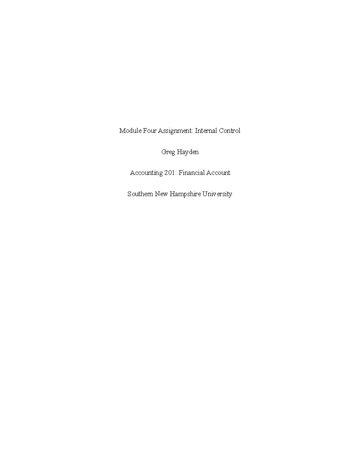 Accounting Module 4 Assignment - Module Four Assignment: Internal ...
