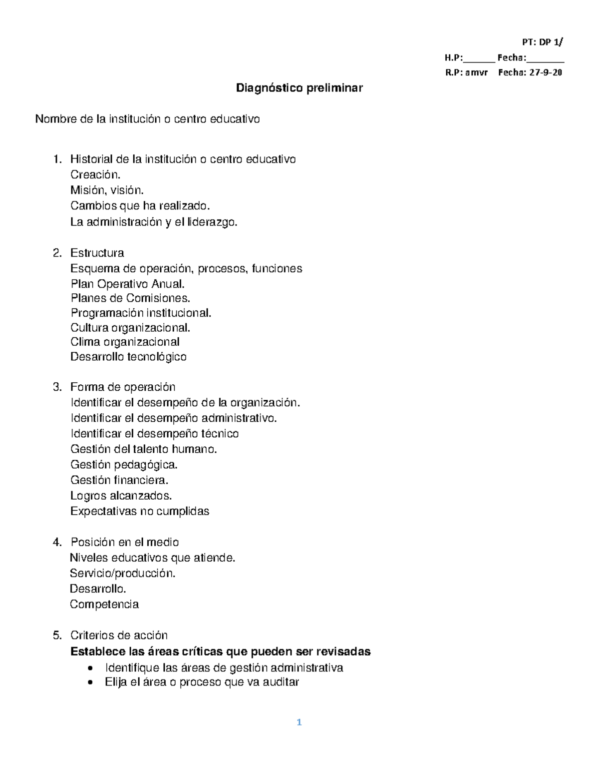 S3 Actividad Diagnostico preliminar - 1 PT: DP 1/ H:______ Fecha ...