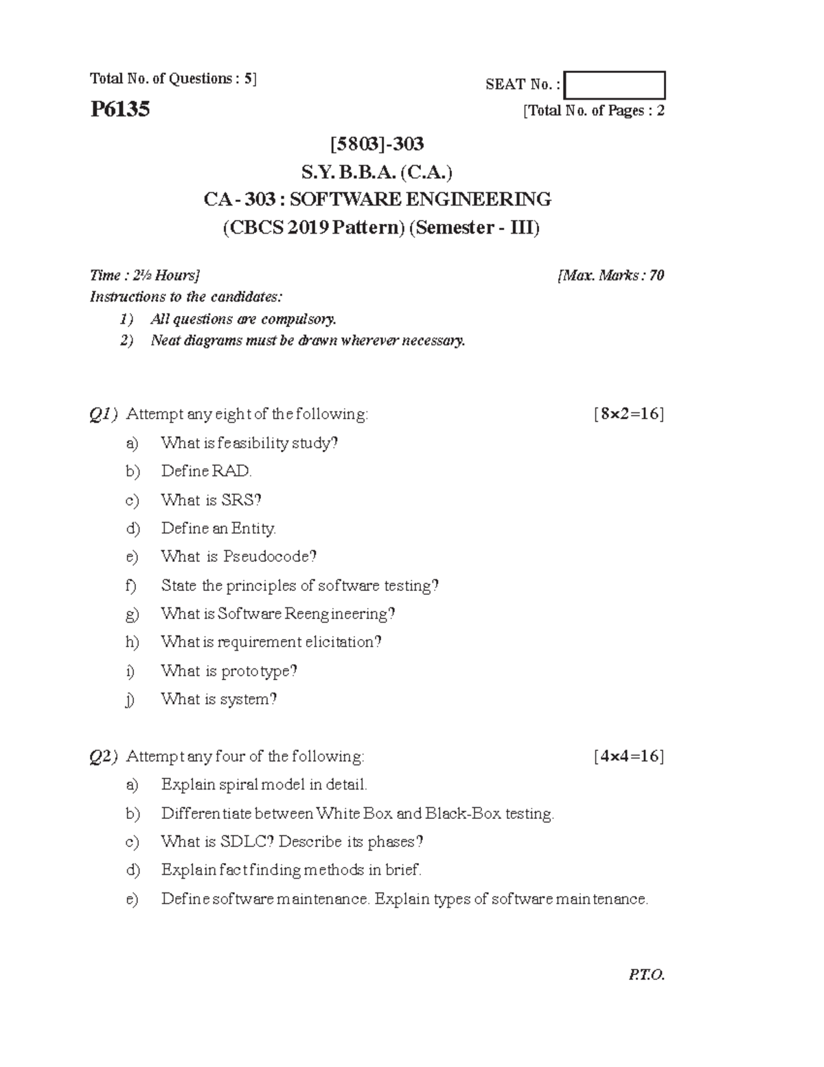 Software Engineer - Total No. of Questions : 5] [5803]- S. B.B. (C.) CA ...