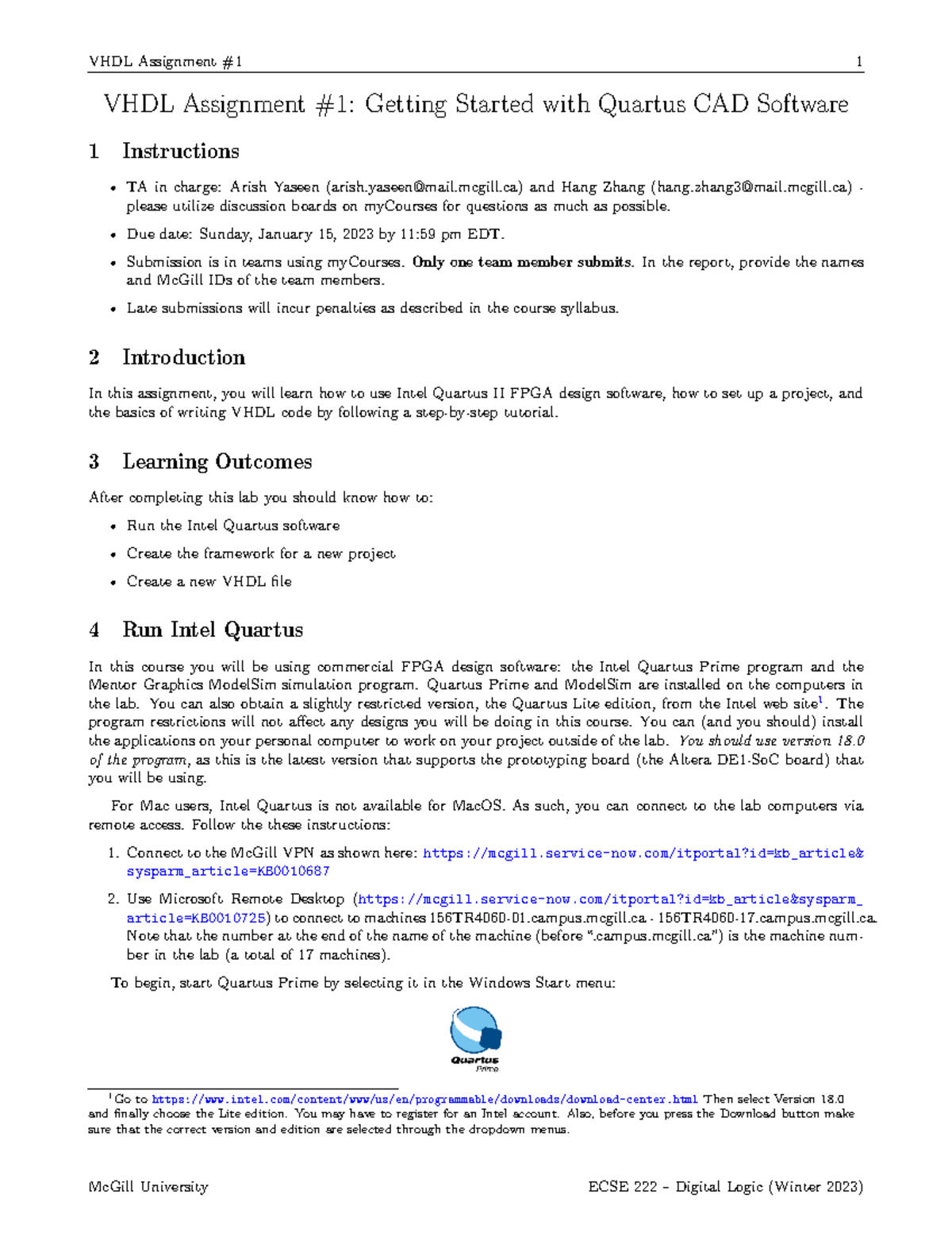 Ecse 222 Vhdl1 Tutorial Information And Guidelines For Lab