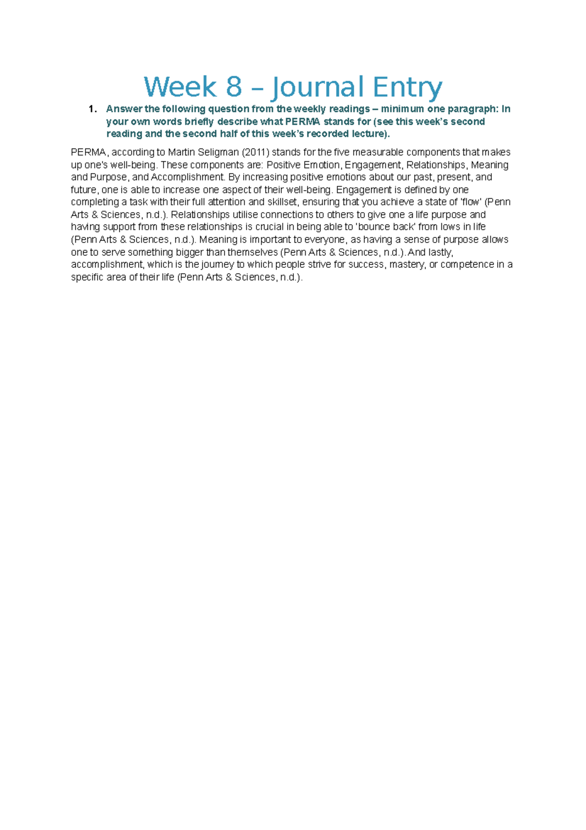 Week 8 - JE - Week 8 Journal Entry - Week 8 – Journal Entry 1. Answer ...