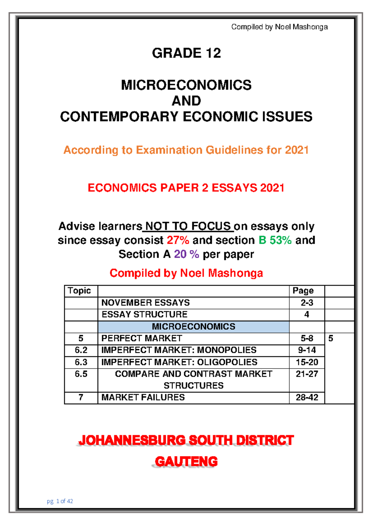 Micro Essays 2021 ONLY GR 12 220907 141106 - GRADE 12 MICROECONOMICS ...