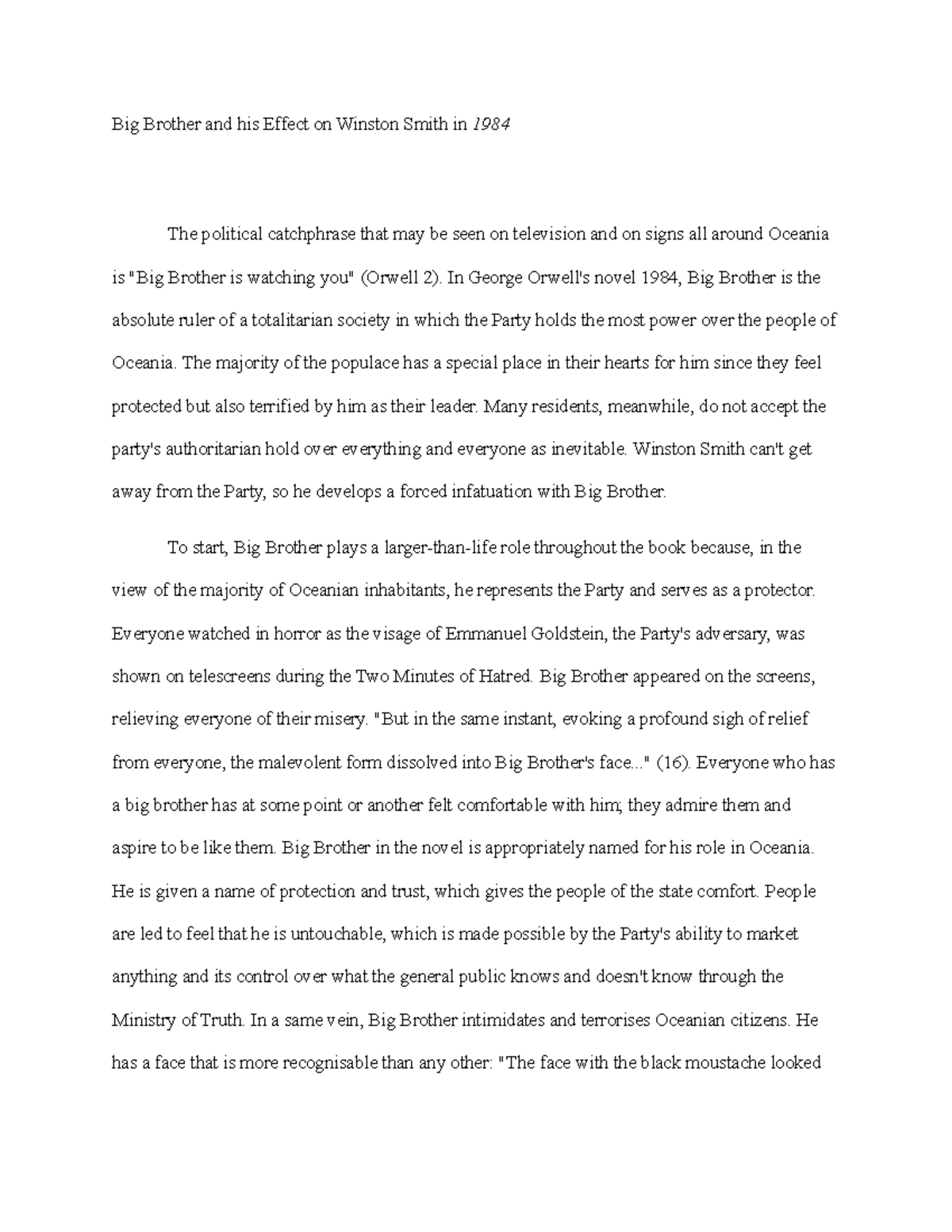 Big Brother and his Effect on Winston Smith in 1984 - In George Orwell ...
