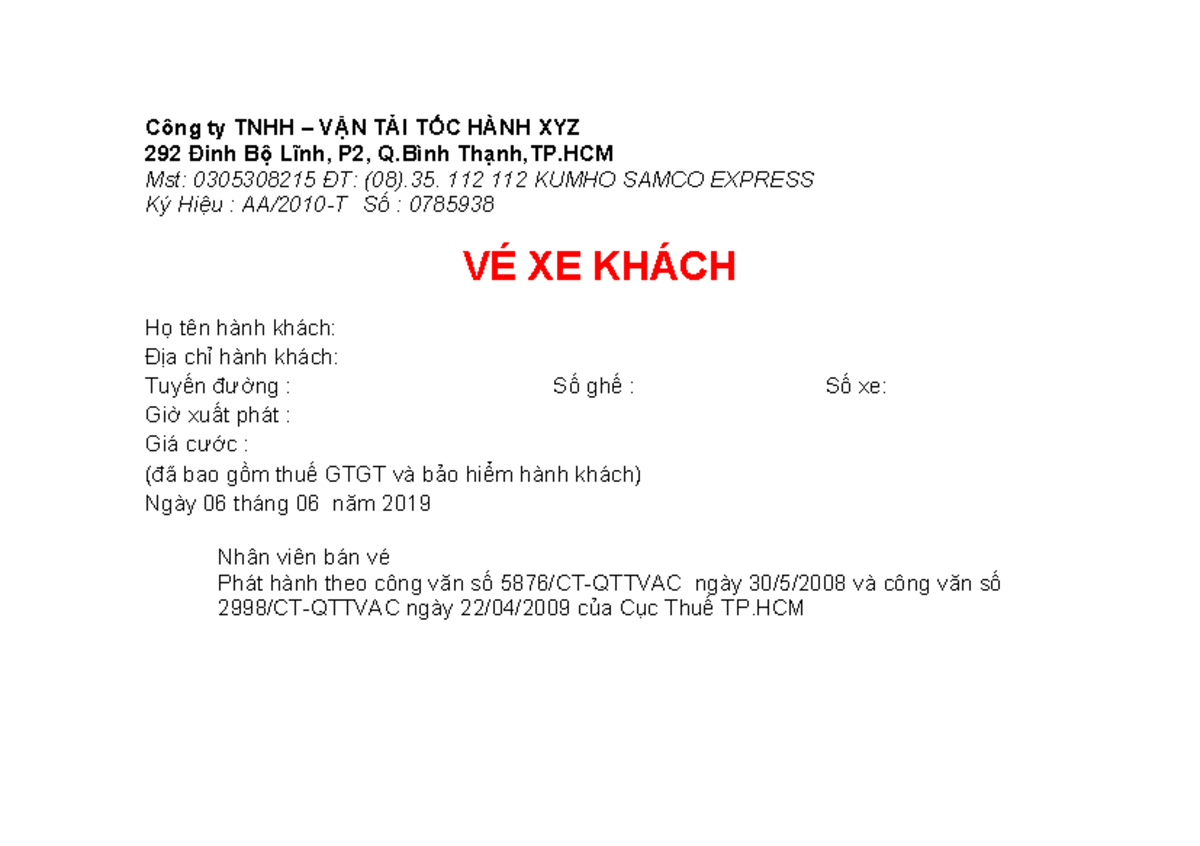 Cau1 - llll - Công ty TNHH – VẬN TẢI TỐC HÀNH XYZ 292 Đinh Bộ Lĩnh, P2, Qình Thạnh,TP Mst: - Studocu