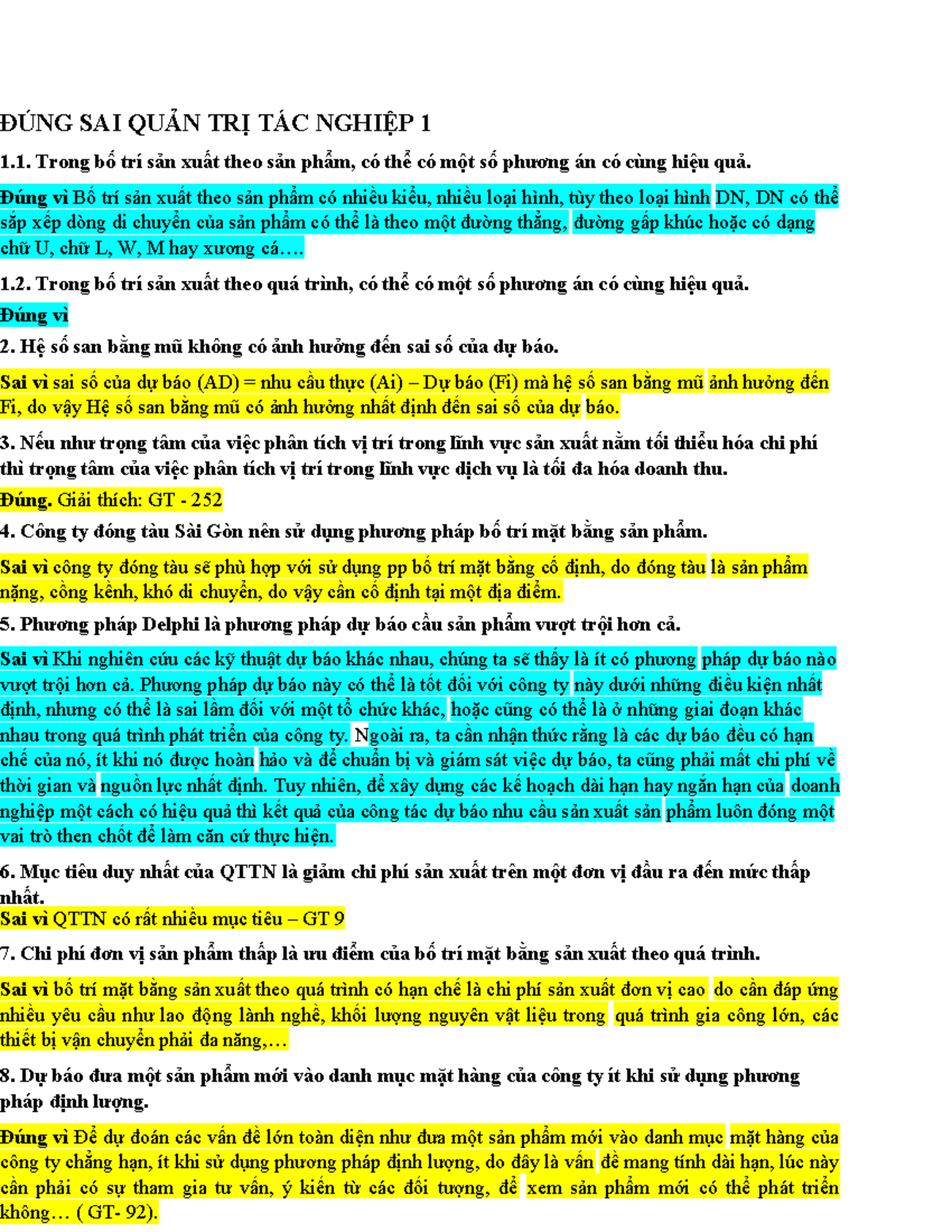 Dung sai quan tri tac nghiep 1 - ĐÚNG SAI QUẢN TRỊ TÁC NGHIỆP 1 Trong ...