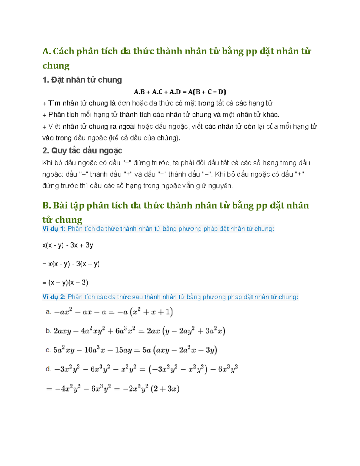 Dat nhan tu chung - gadsfg - A. C·ch ph‚n tÌch đa thức th‡nh nh‚n tử bằng pp đặt nh‚n tử chung 1 ...