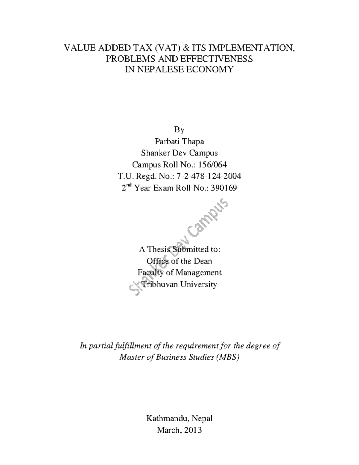 VAT, Tax Thesis - VALUE ADDED TAX (VAT) & ITS IMPLEMENTATION, PROBLEMS ...